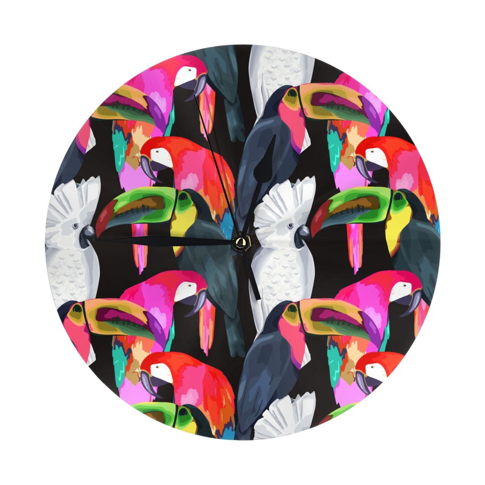 Wall Clock Colorful Toucan Cockatoo Parrot Wall Clocks Battery Operated ...