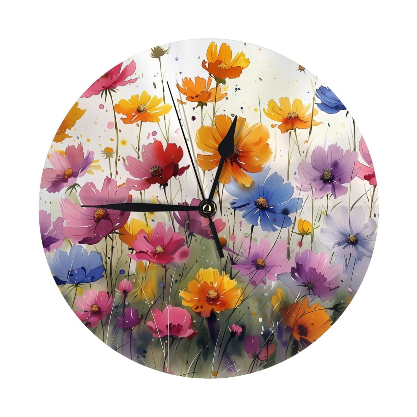 Wall Clock, Colorful Wildflower Meadow Wall Clocks Battery Operated ...