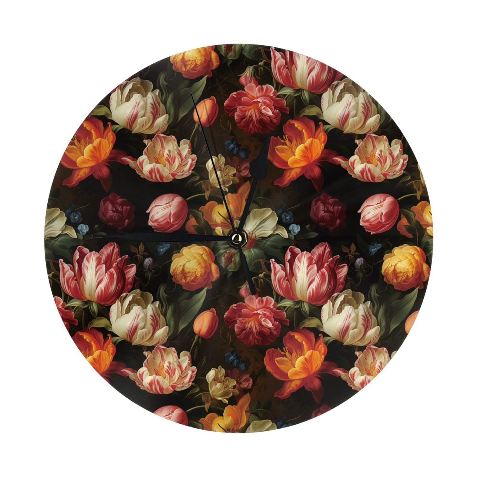 Wall Clock Colorful tulips Wall Clocks Battery Operated, Modern Wall ...