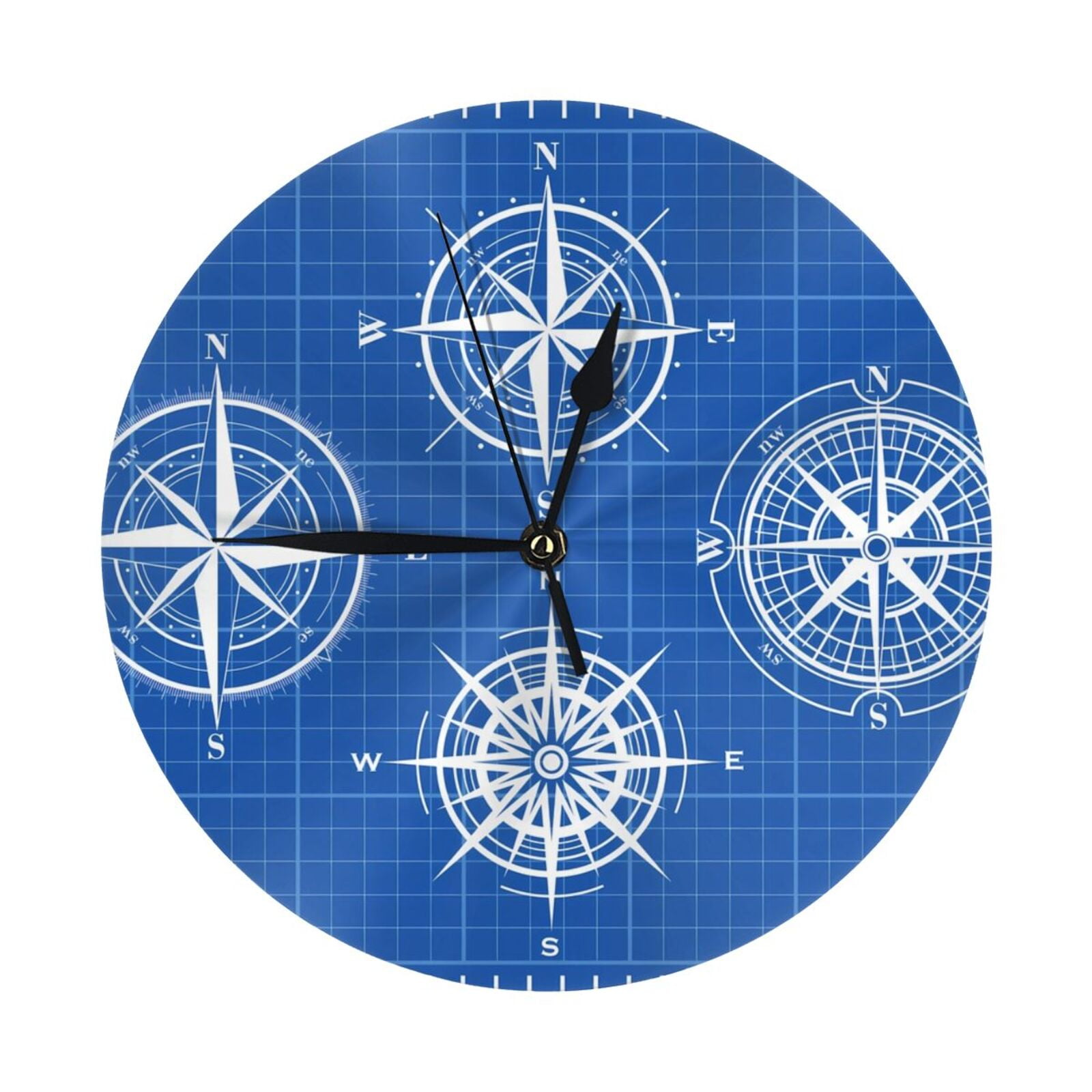 Wall Clock, Compass Wall Clocks Battery Operated Silent Kitchen Office ...