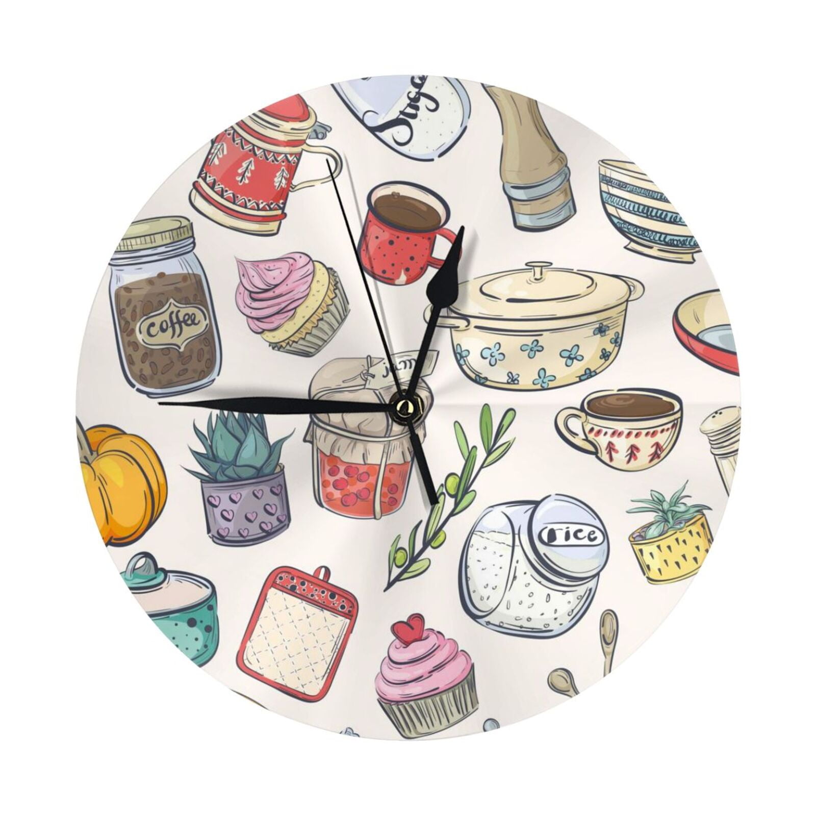 Wall Clock - Cooking Utensils 9.8 Inch Silent Non Ticking Modern Round ...