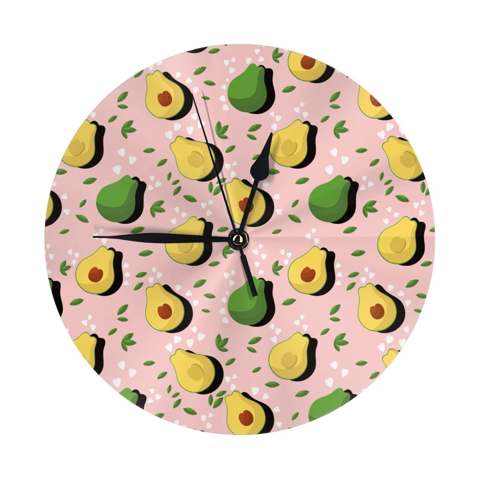 Wall Clock, Cool Avocado Pink Leaves Wall Clocks Battery Operated ...