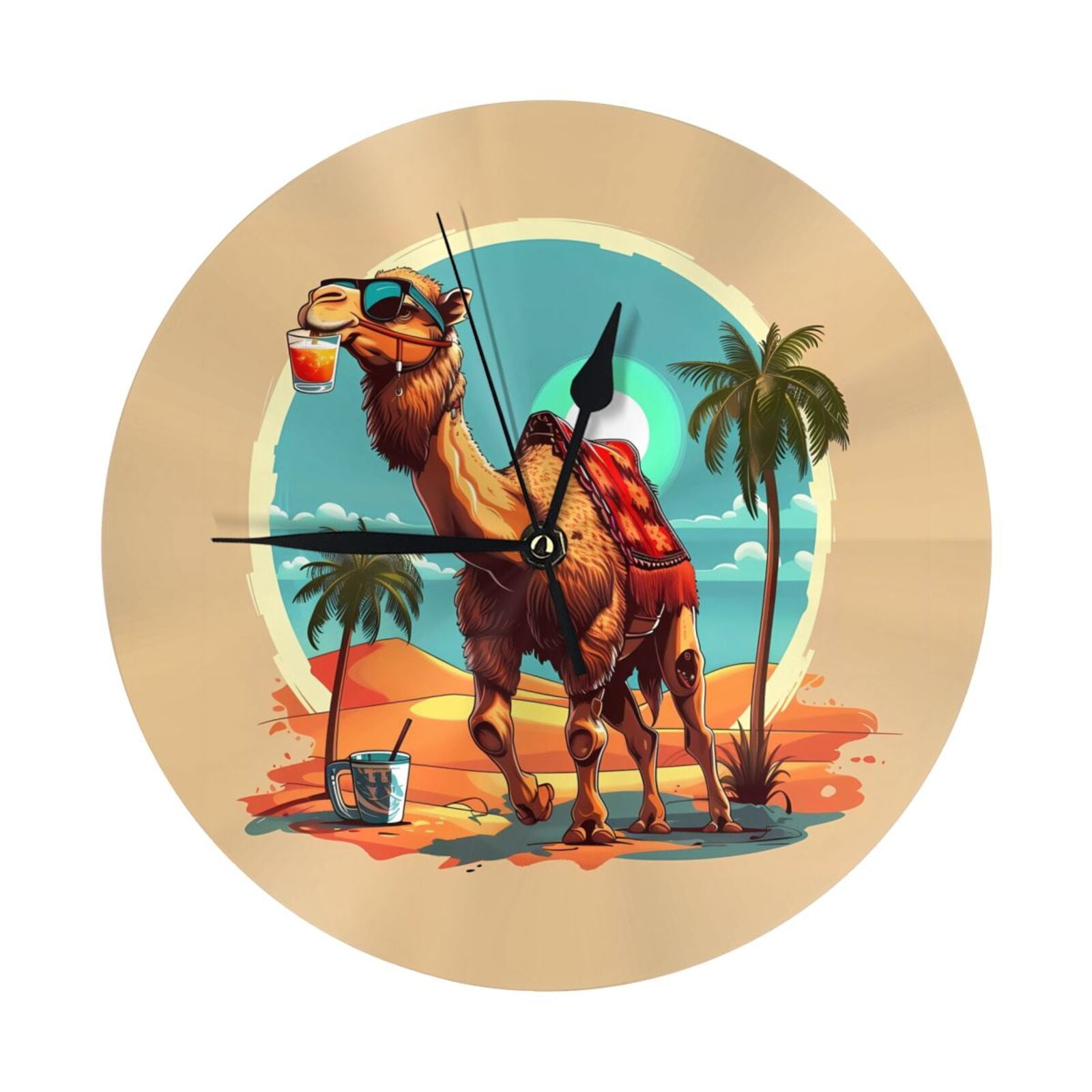 Wall Clock, Cool Camel Oasis Vibes Wall Clocks Battery Operated Silent ...