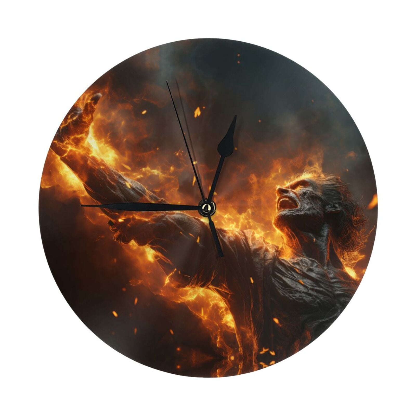 Wall Clock, Cool Fire Man Wall Clocks Battery Operated Silent Kitchen ...