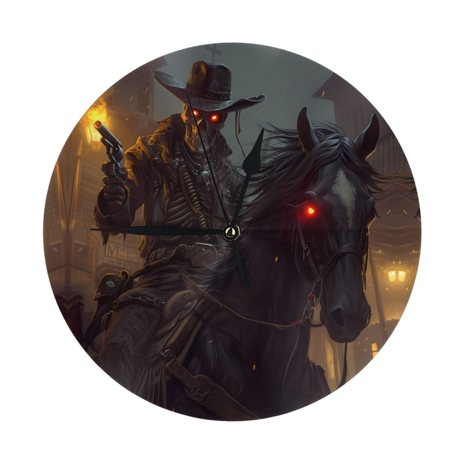 Wall Clock - Cool Skull Western Cowboy 9.8 Inch Silent Non Ticking ...