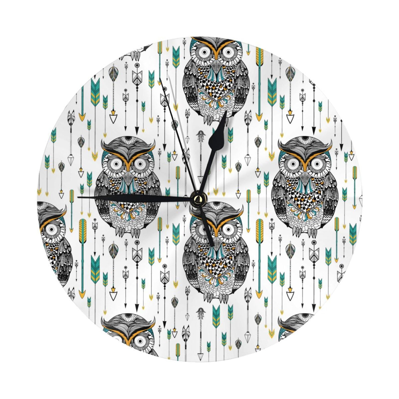 Wall Clock, Cool Tribe Owls Wall Clocks Battery Operated Silent Kitchen ...
