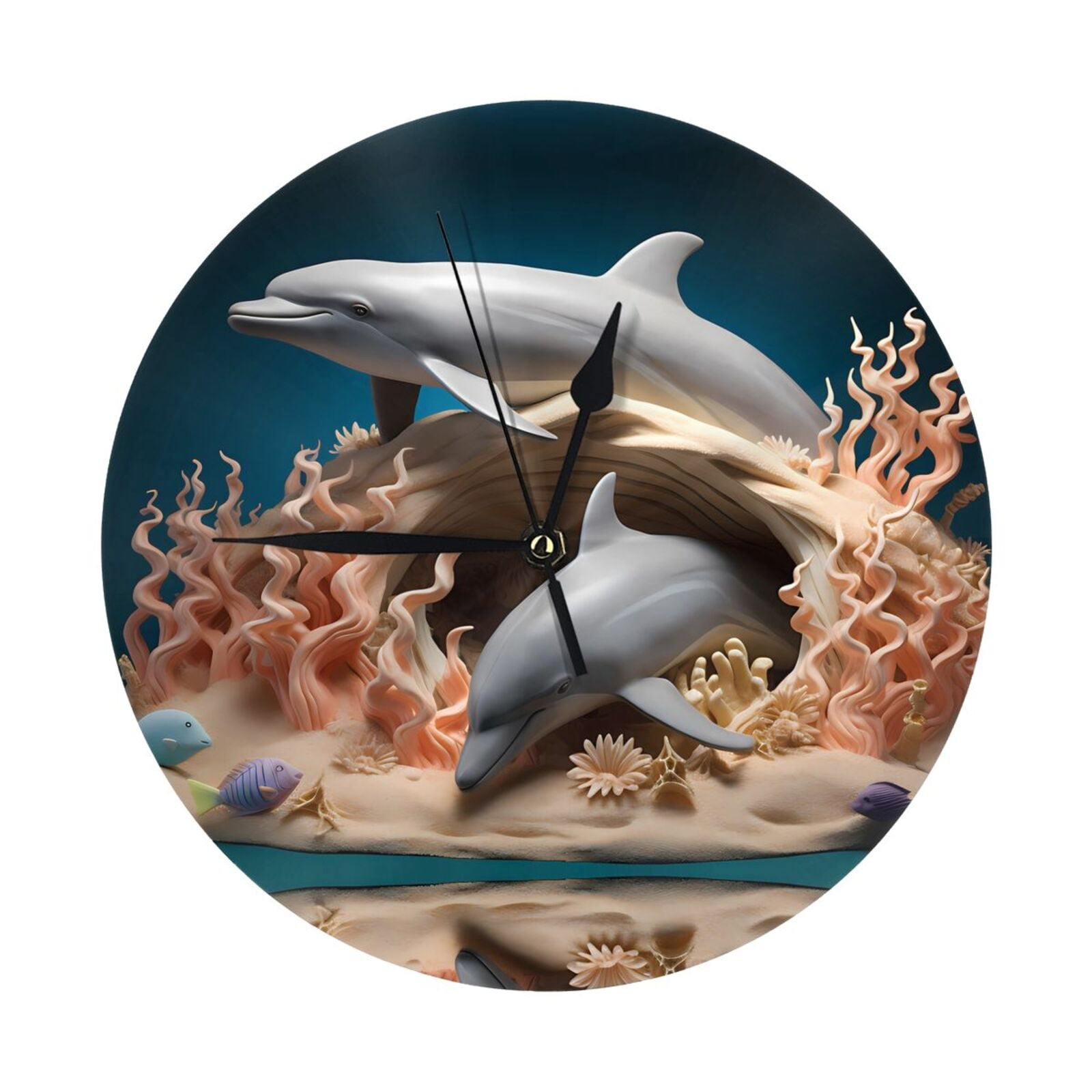 Wall Clock, Coral Fish Dolphin Wall Clocks Battery Operated Silent ...