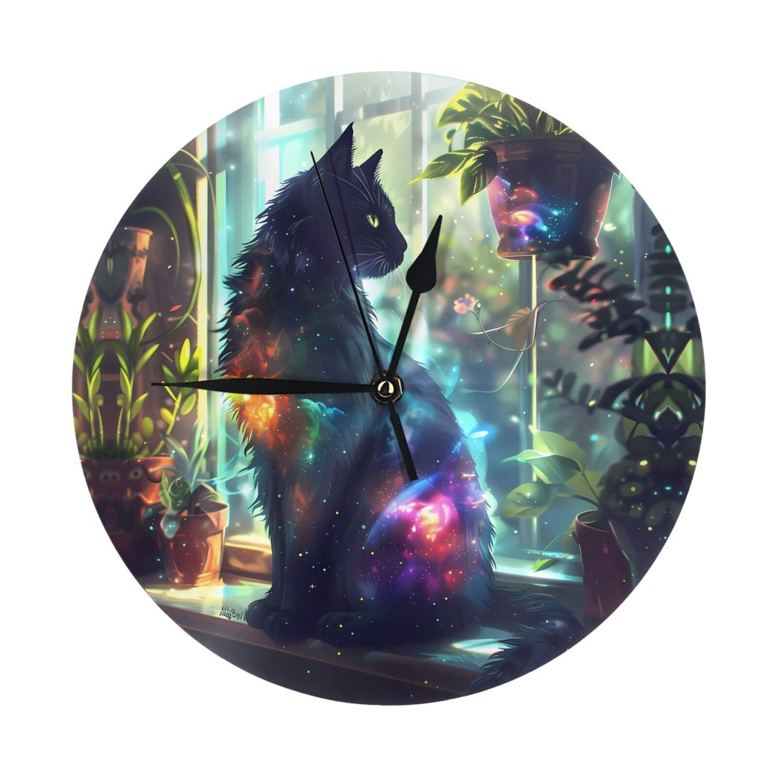 Wall Clock, Cosmic Cat In Window Wall Clocks Battery Operated Silent ...