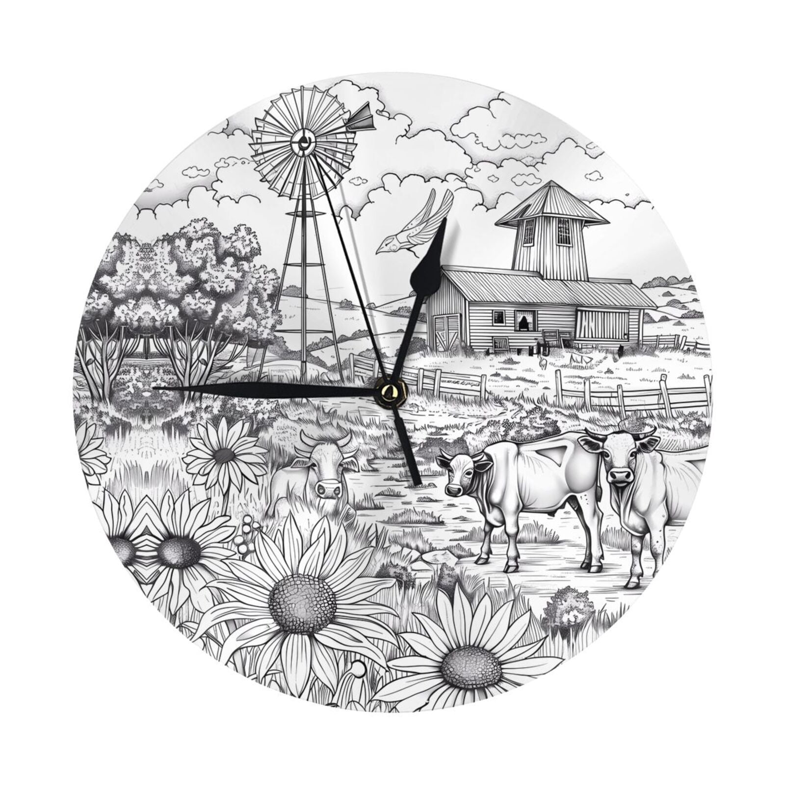 Wall Clock Country Farm Scene Wall Clocks Battery Operated, Modern Wall ...