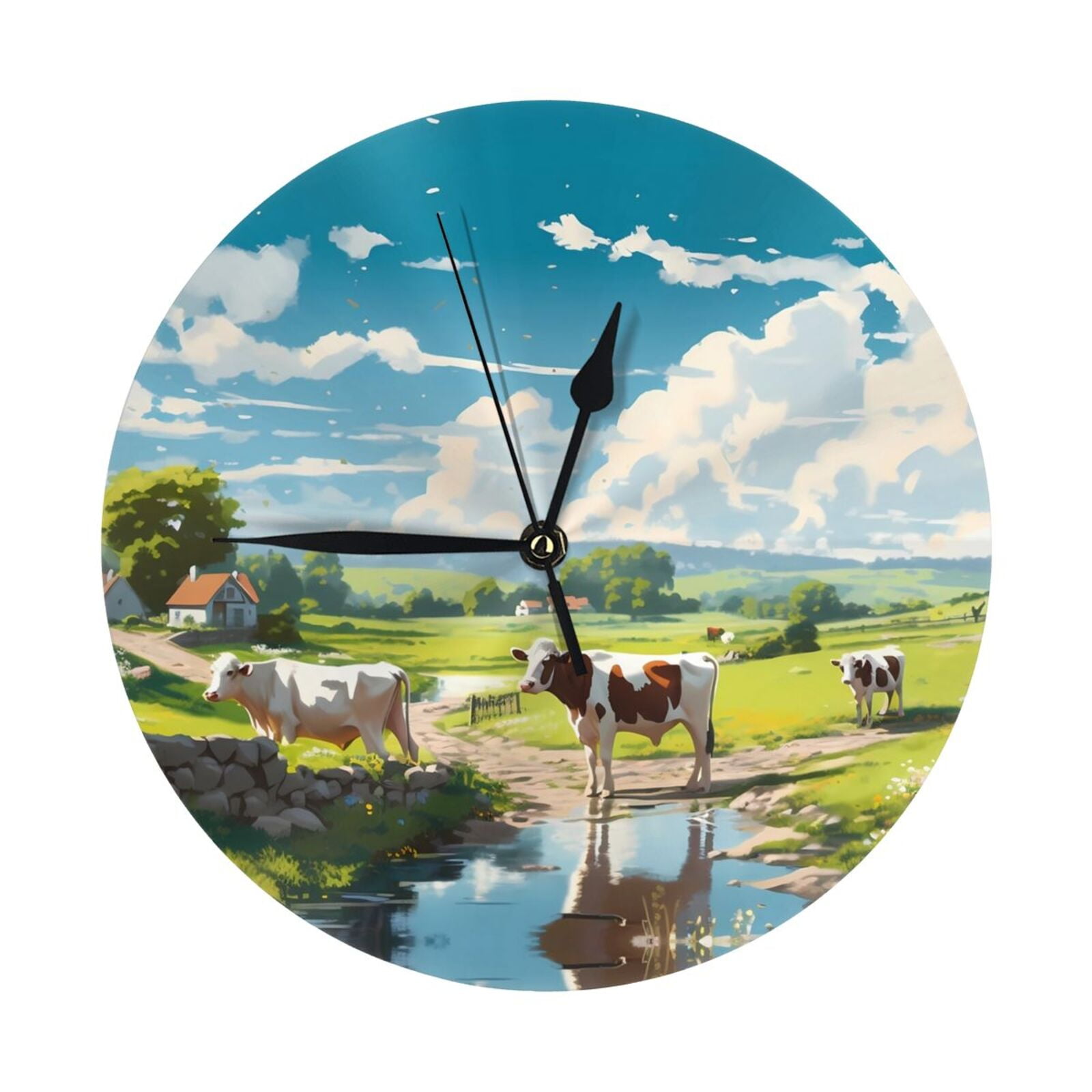 Wall Clock Countryside Farm Cow Wall Clocks Battery Operated, Modern ...