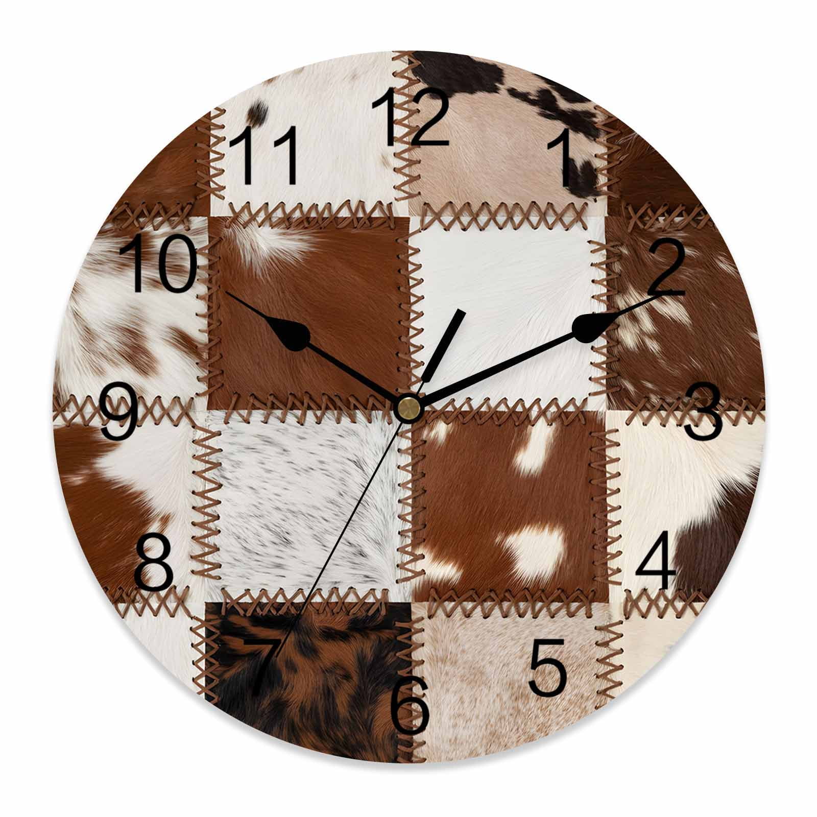 Wall Clock Cow Animal Fur Skin Clocks PVC Silent Non-Ticking Battery ...