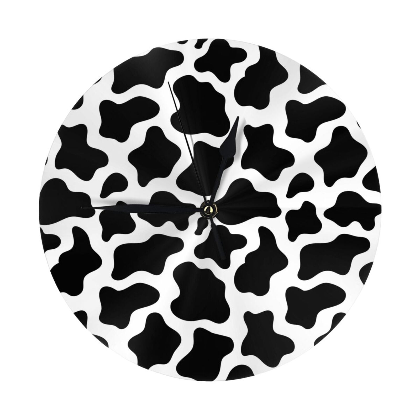 Wall Clock, Cow Print Black White Wall Clocks Battery Operated Silent ...