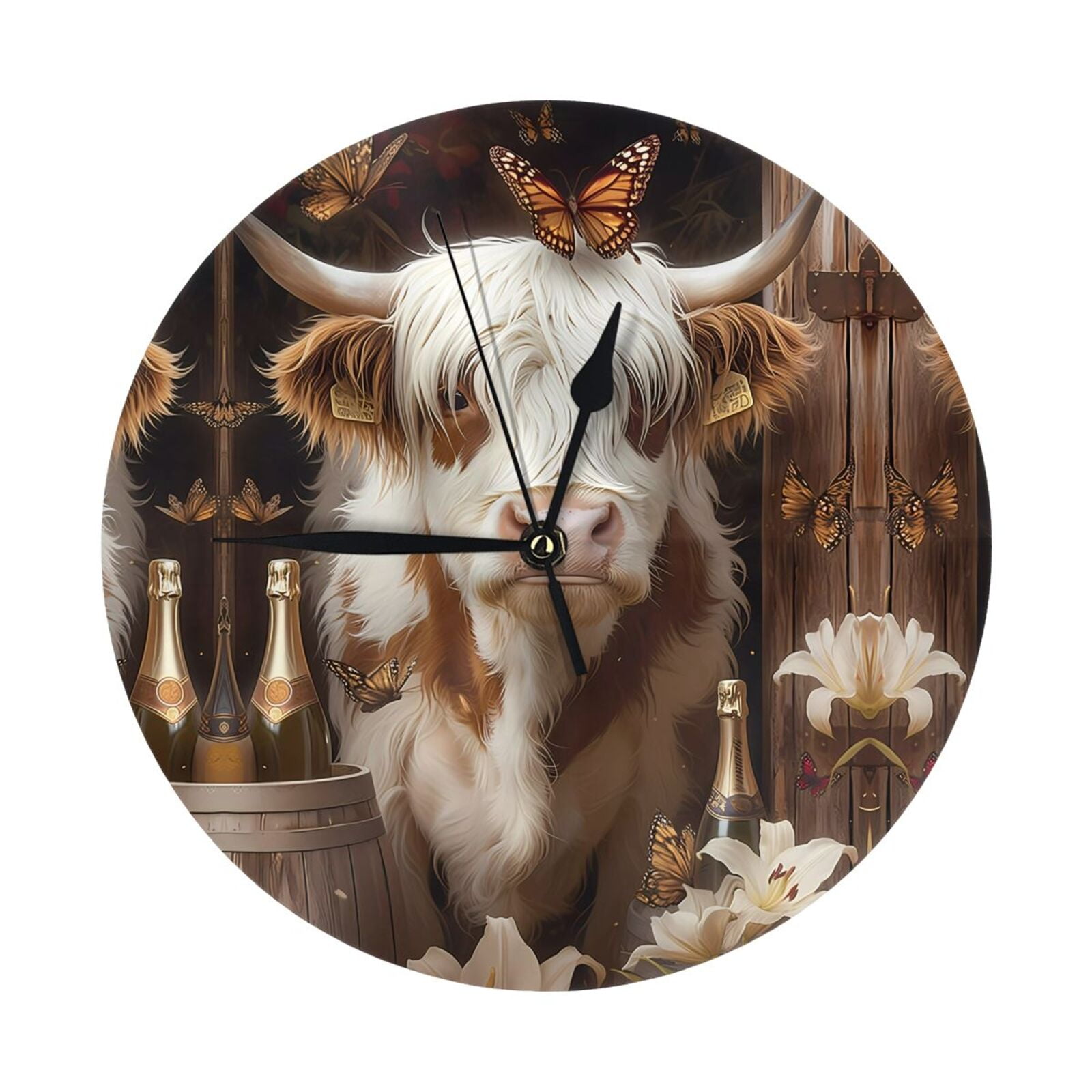 Wall Clock, Cow With Butterflies Wall Clocks Battery Operated Silent ...
