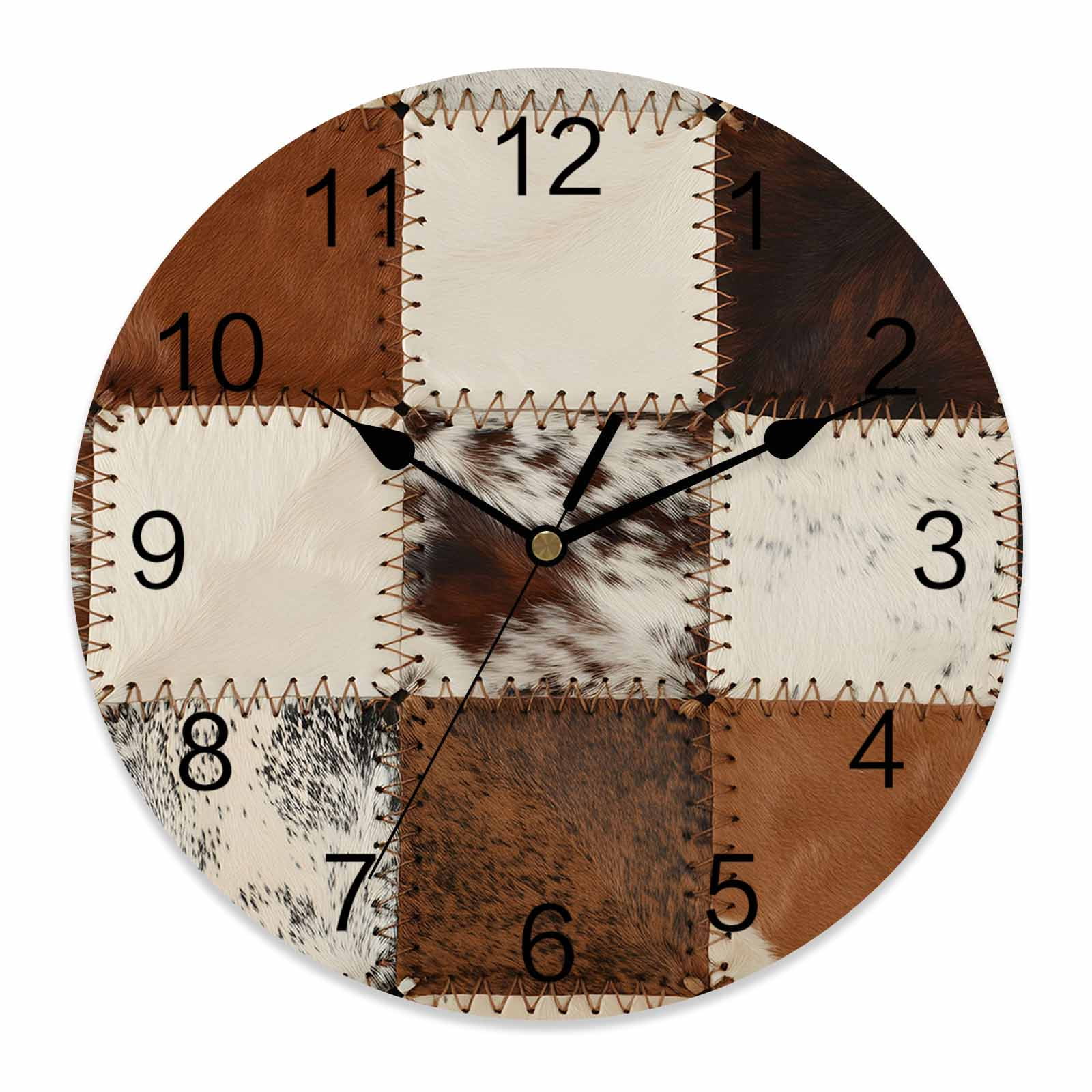 Wall Clock Cowhide Clocks PVC Silent Non-Ticking Battery Operated ...