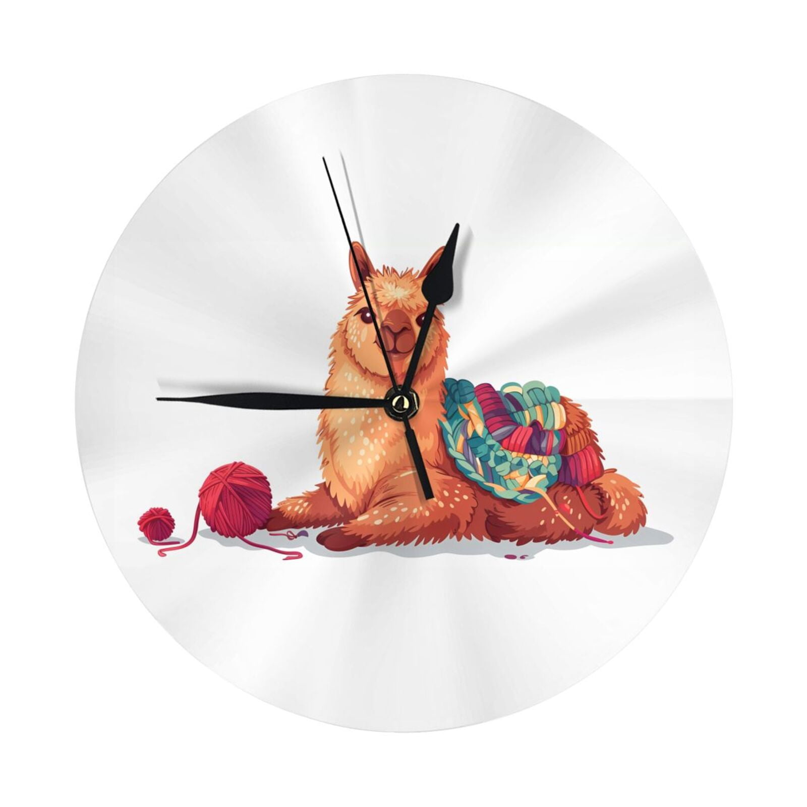 Wall Clock, Cozy Knitting Llama Wall Clocks Battery Operated Silent ...