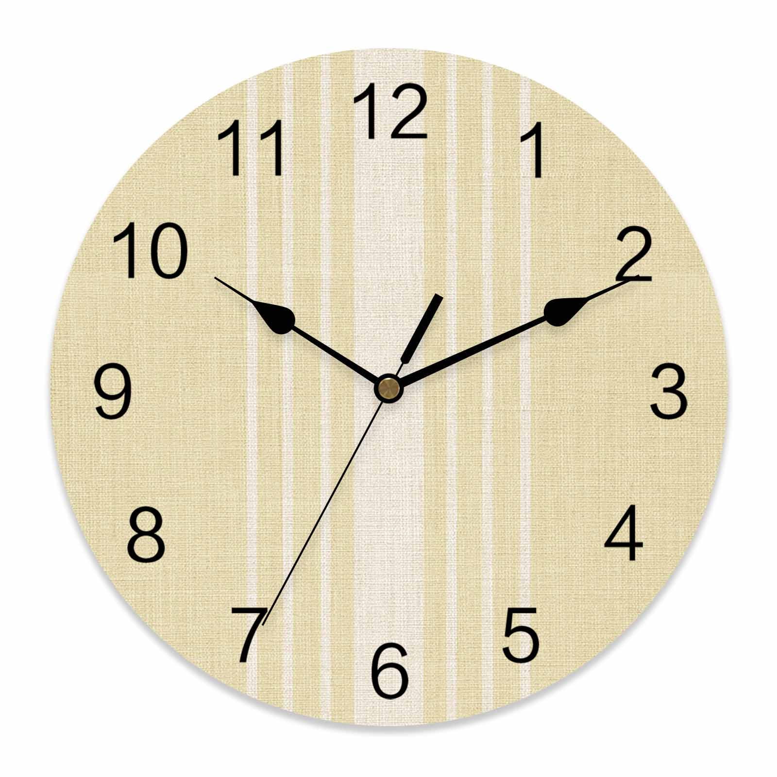 Wall Clock Cream Vertical Stripes Clocks PVC Silent Non-Ticking Battery ...