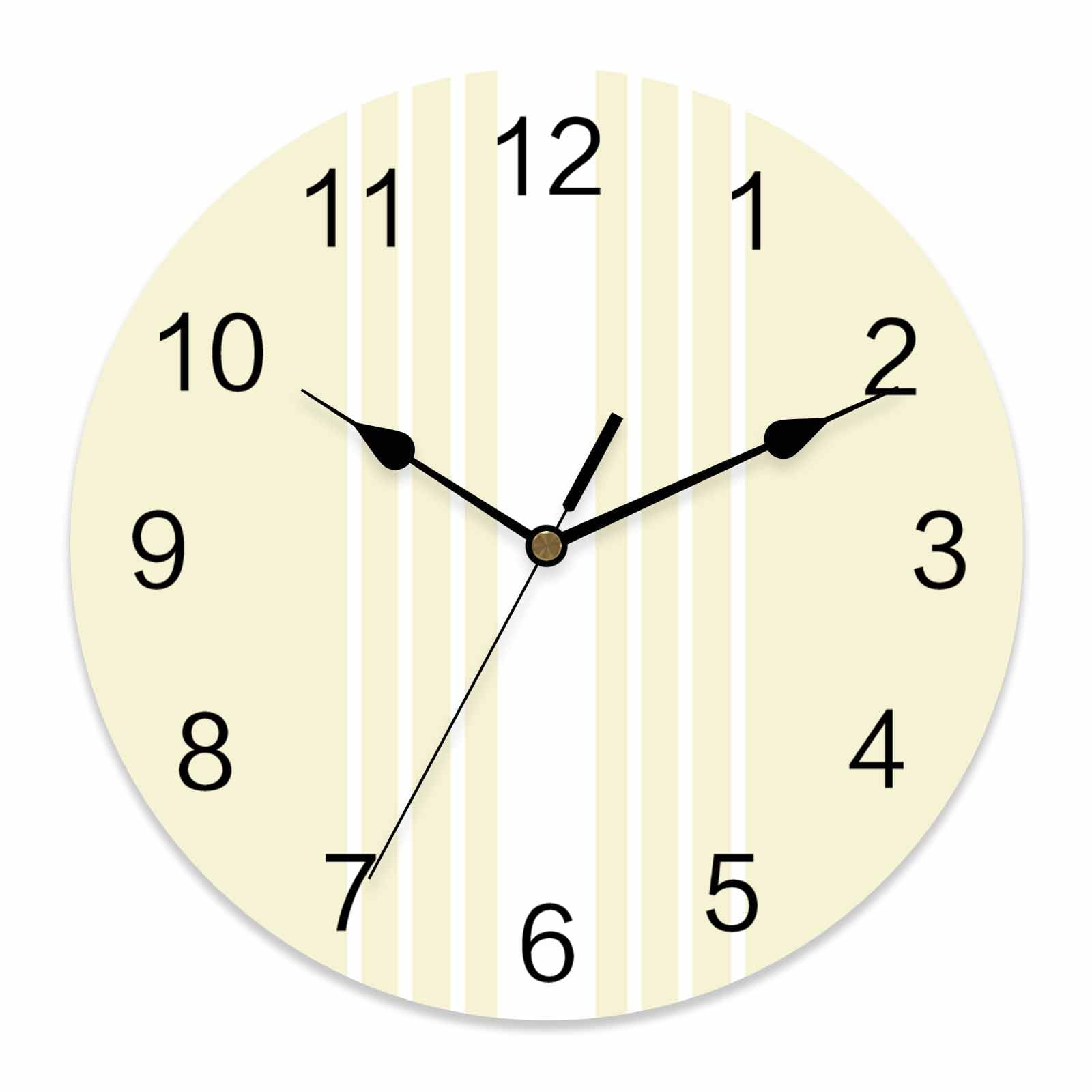 Wall Clock Cream Vertical Stripes Clocks PVC Silent Non-Ticking Battery ...