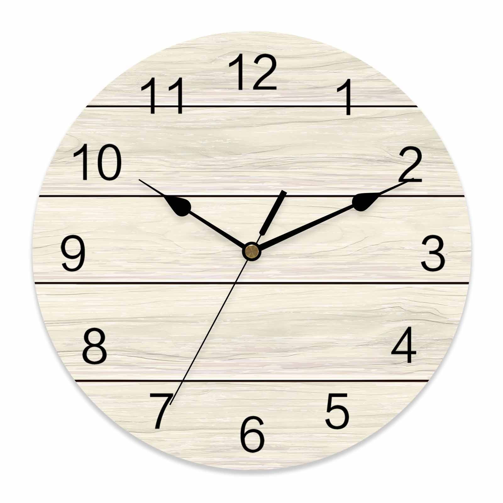 Wall Clock Cream Wood Grain Clocks PVC Silent Non-Ticking Battery ...