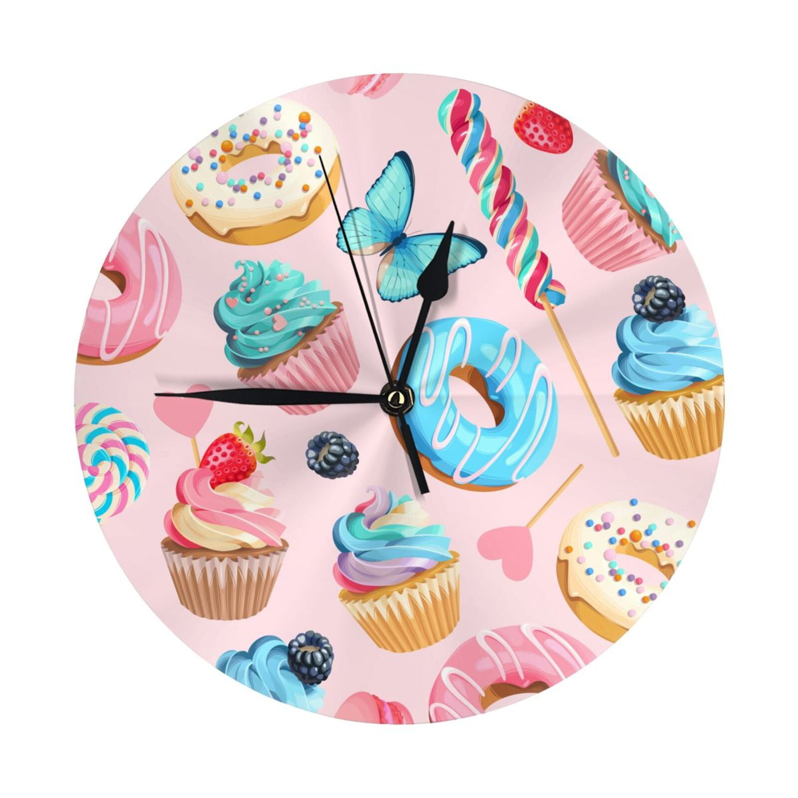 Wall Clock, Cupcakes and Donuts Wall Clocks Battery Operated Silent ...