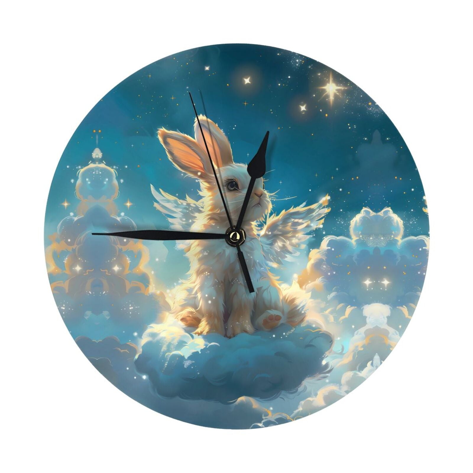 Wall Clock Cute Angel Winged Rabbit Wall Clocks Battery Operated ...