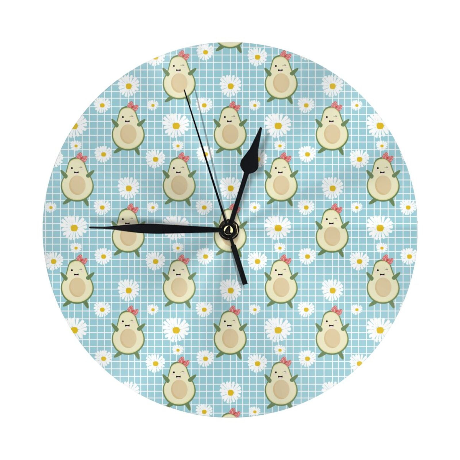 Wall Clock, Cute Avocado Daisy Wall Clocks Battery Operated Silent ...