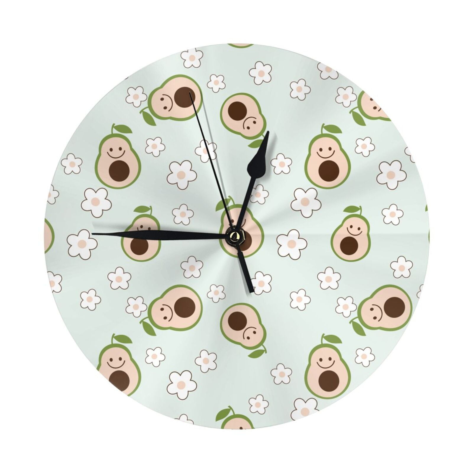 Wall Clock, Cute Avocado Flower Green Wall Clocks Battery Operated ...