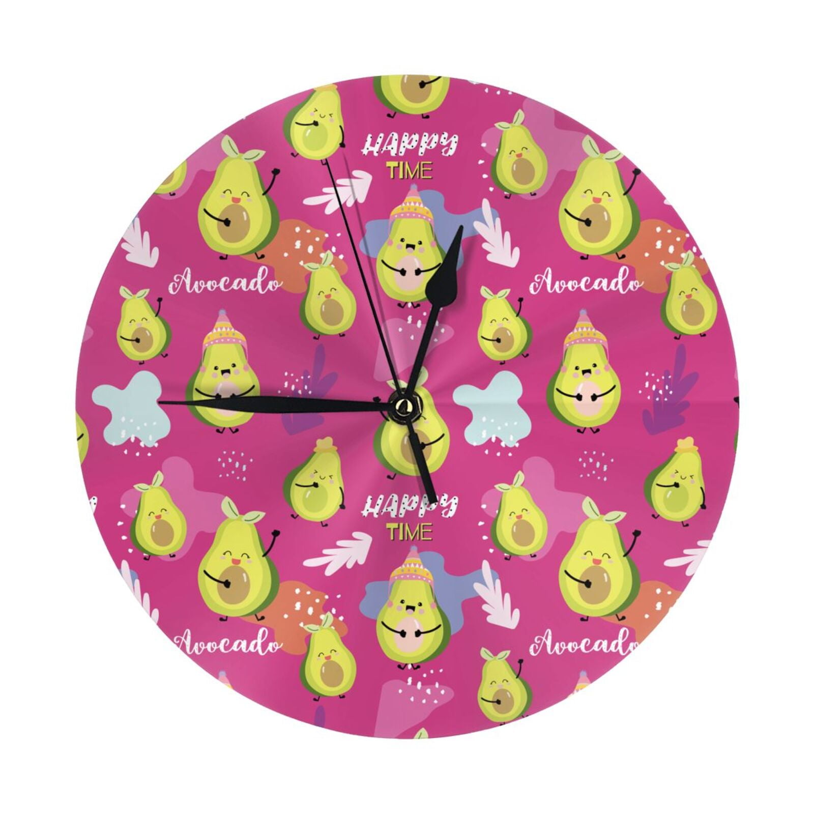 Wall Clock, Cute Avocado Happy Wall Clocks Battery Operated Silent ...