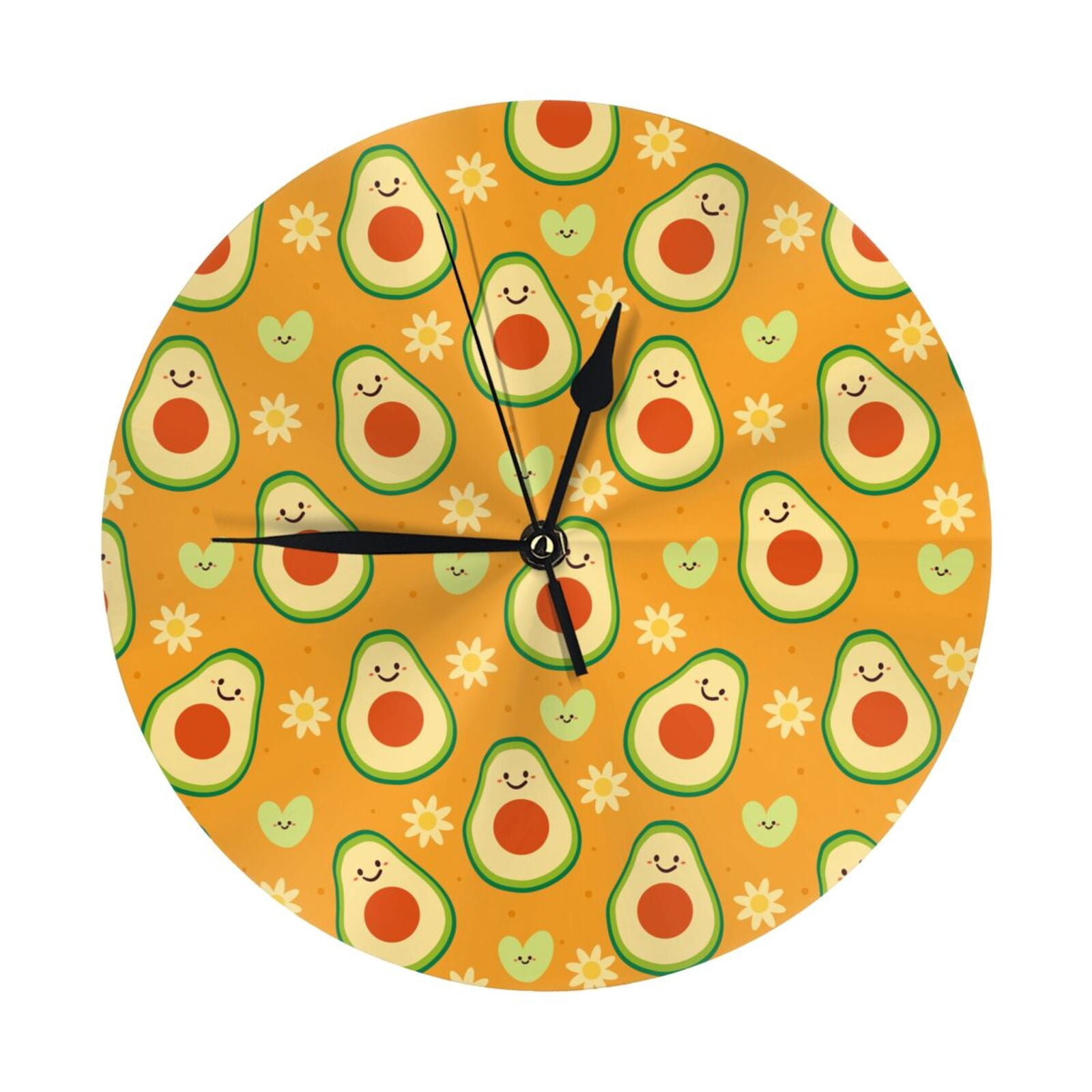 Wall Clock, Cute Avocado Orange Flower Wall Clocks Battery Operated ...