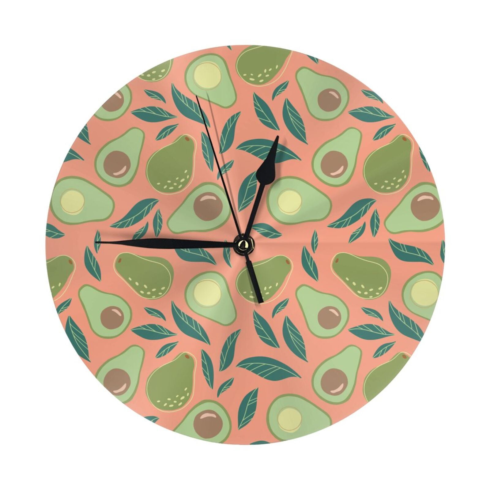 Wall Clock, Cute Avocado Orange Leaves Wall Clocks Battery Operated ...