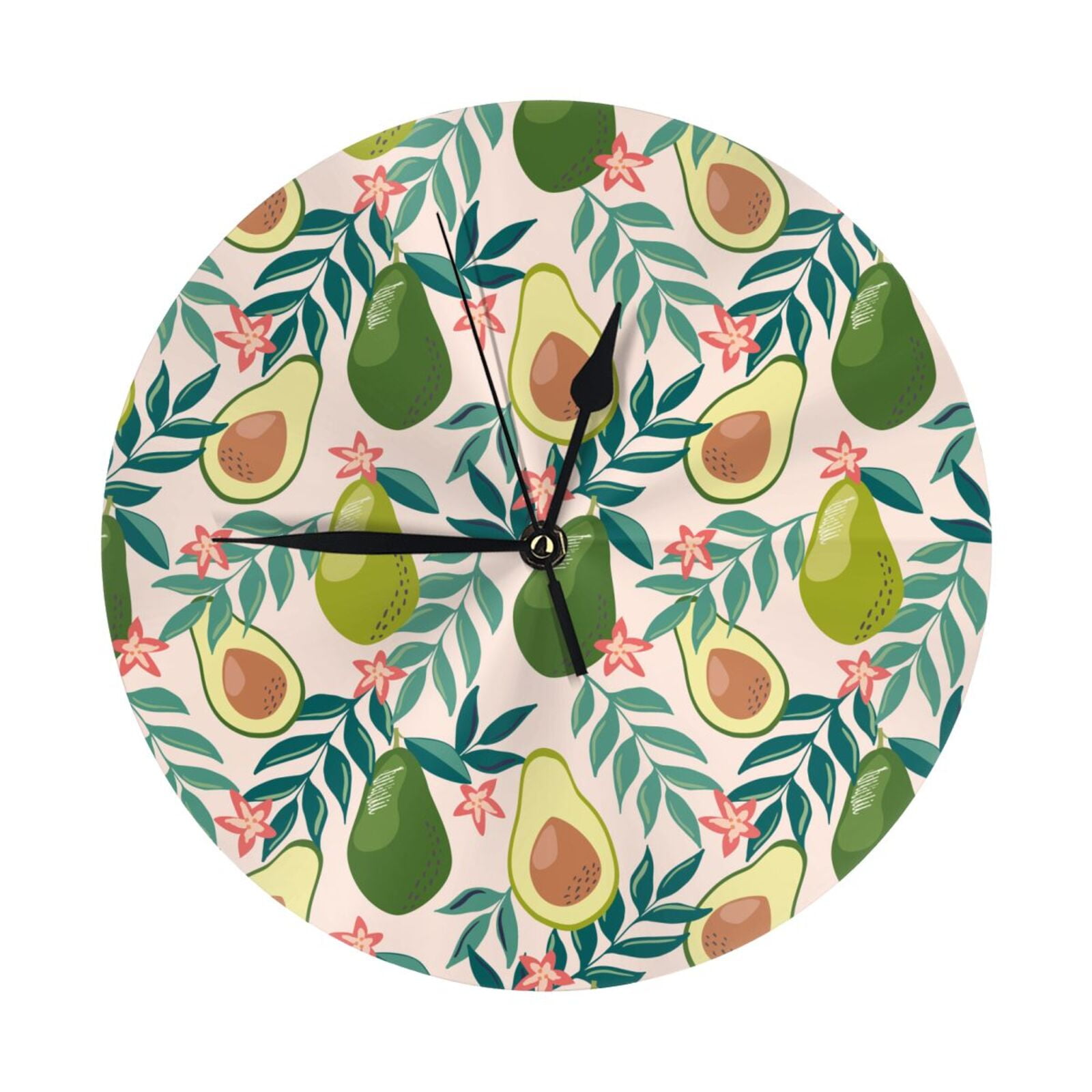 Wall Clock, Cute Avocado Pink Flower Wall Clocks Battery Operated ...