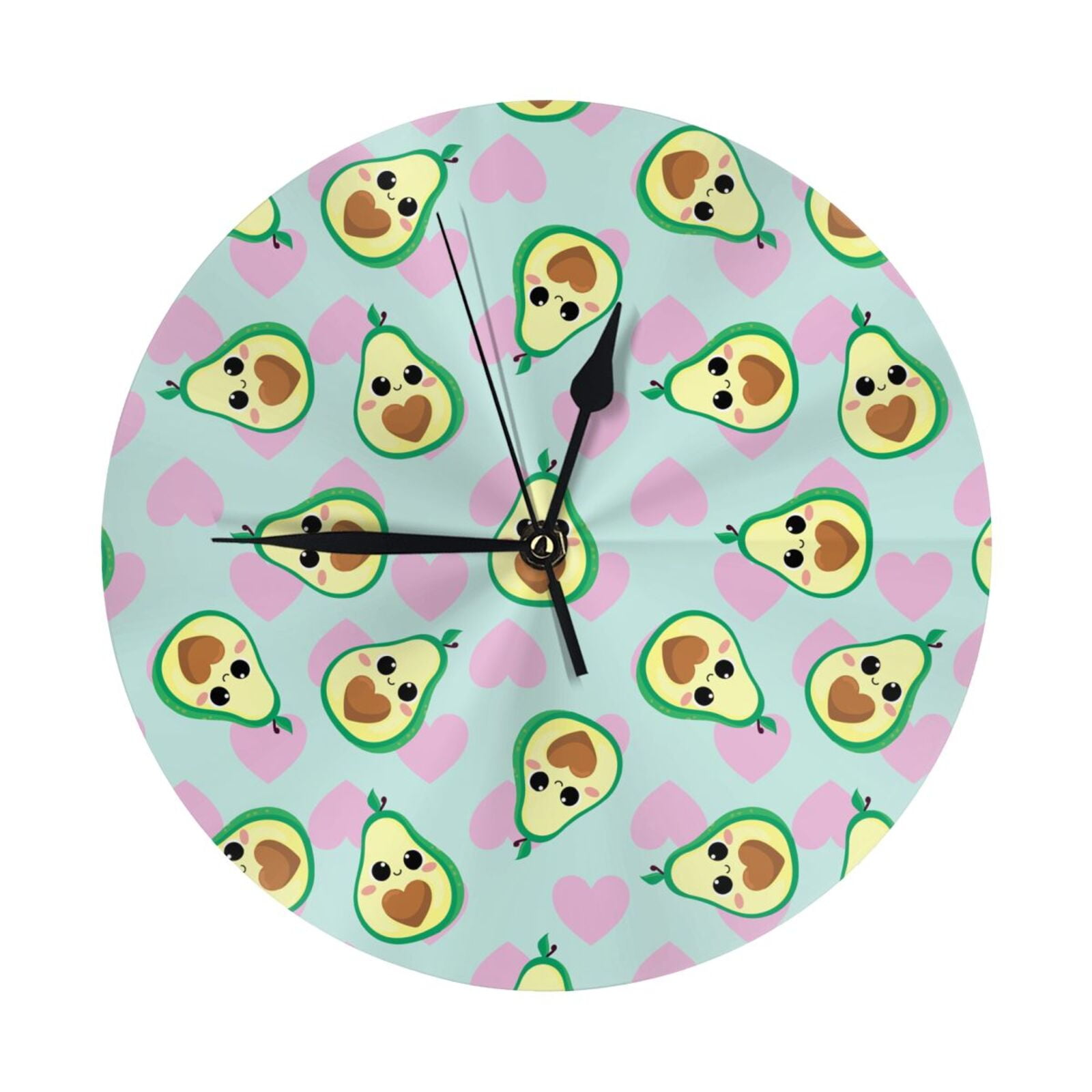 Wall Clock, Cute Avocado Pink Love Blue Wall Clocks Battery Operated ...