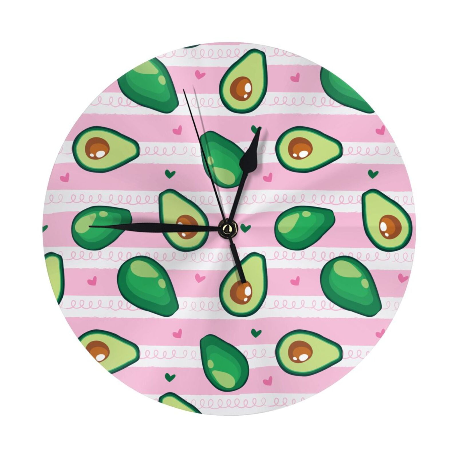Wall Clock, Cute Avocado Pink Stripe Wall Clocks Battery Operated ...