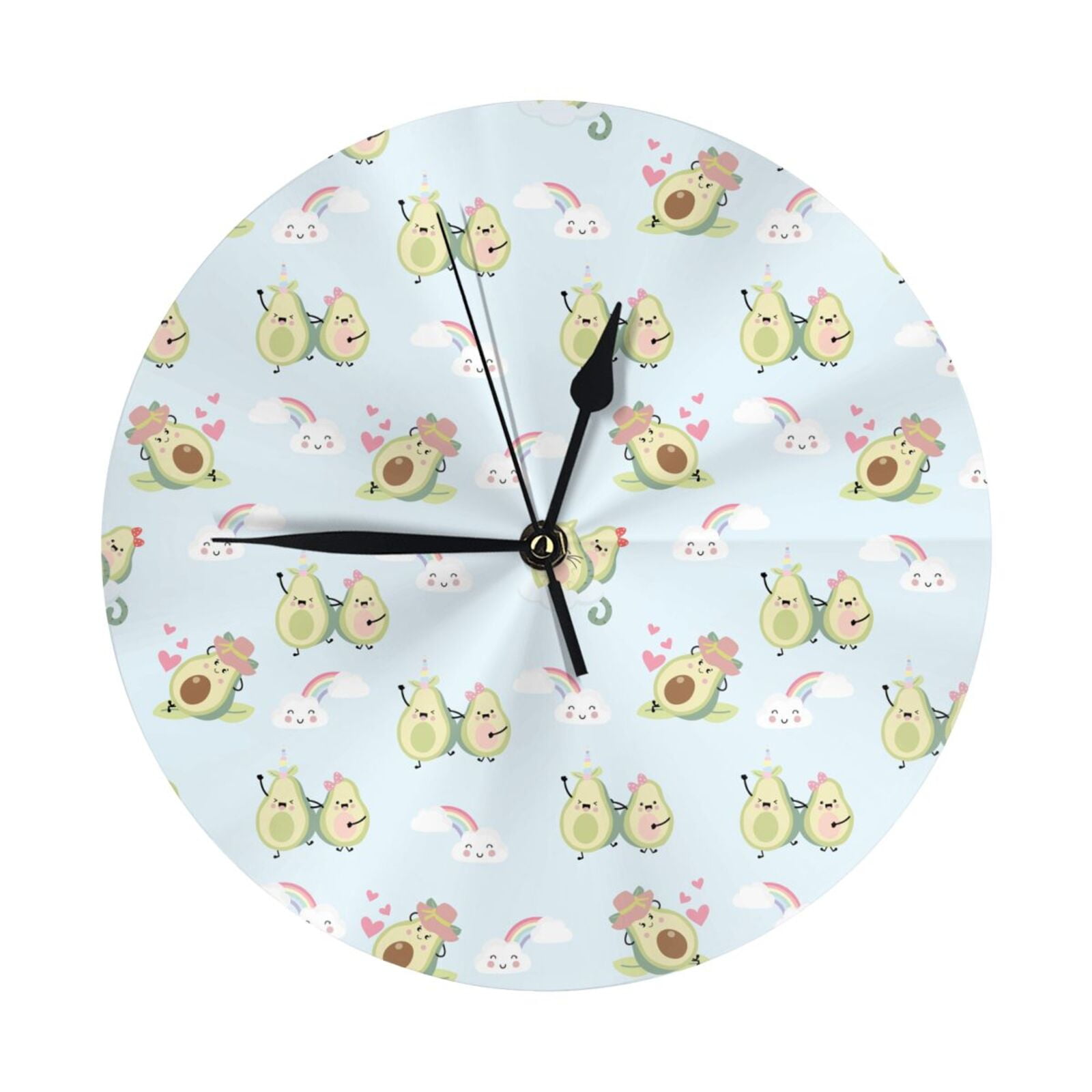 Wall Clock, Cute Avocado Rainbow Wall Clocks Battery Operated Silent ...