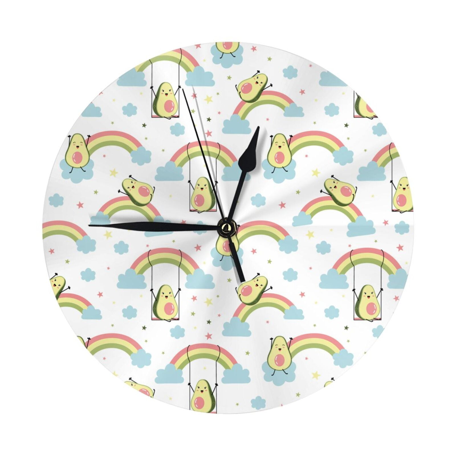 Wall Clock, Cute Avocado Starry Sky Wall Clocks Battery Operated Silent ...