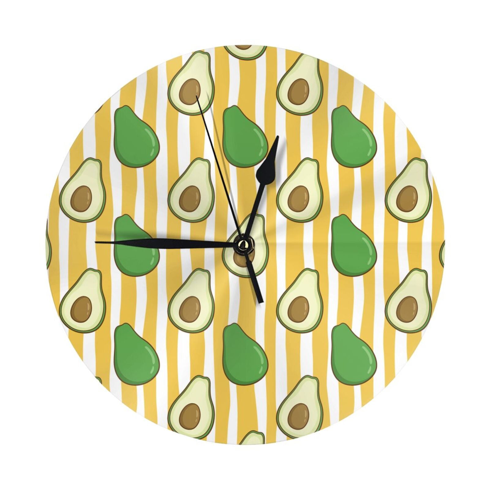 Wall Clock, Cute Avocado Yellow Stripe Wall Clocks Battery Operated ...