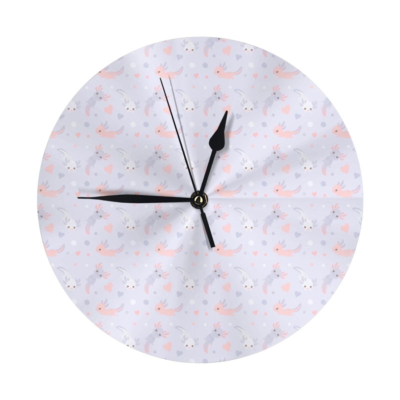 Wall Clock, Cute Axolotl Love Purple Wall Clocks Battery Operated ...