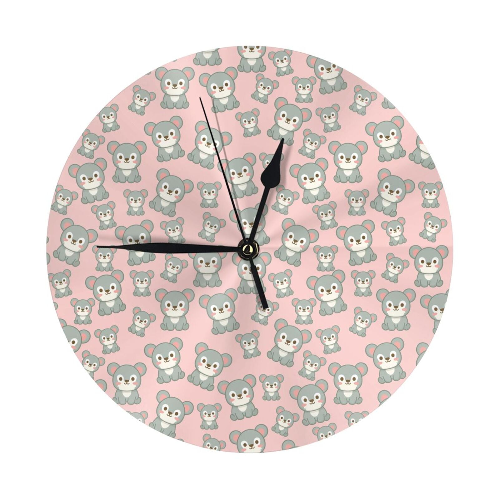 Wall Clock Cute Bear Print Pink Wall Clocks Battery Operated, Modern ...