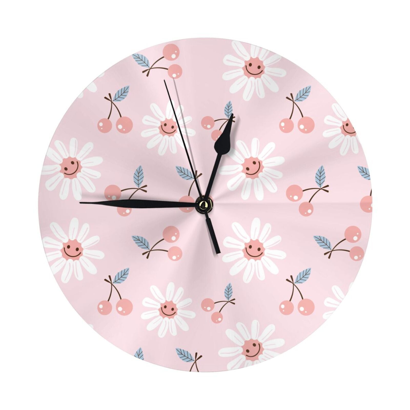 Wall Clock, Cute Berry Pink Daisy Wall Clocks Battery Operated Silent ...
