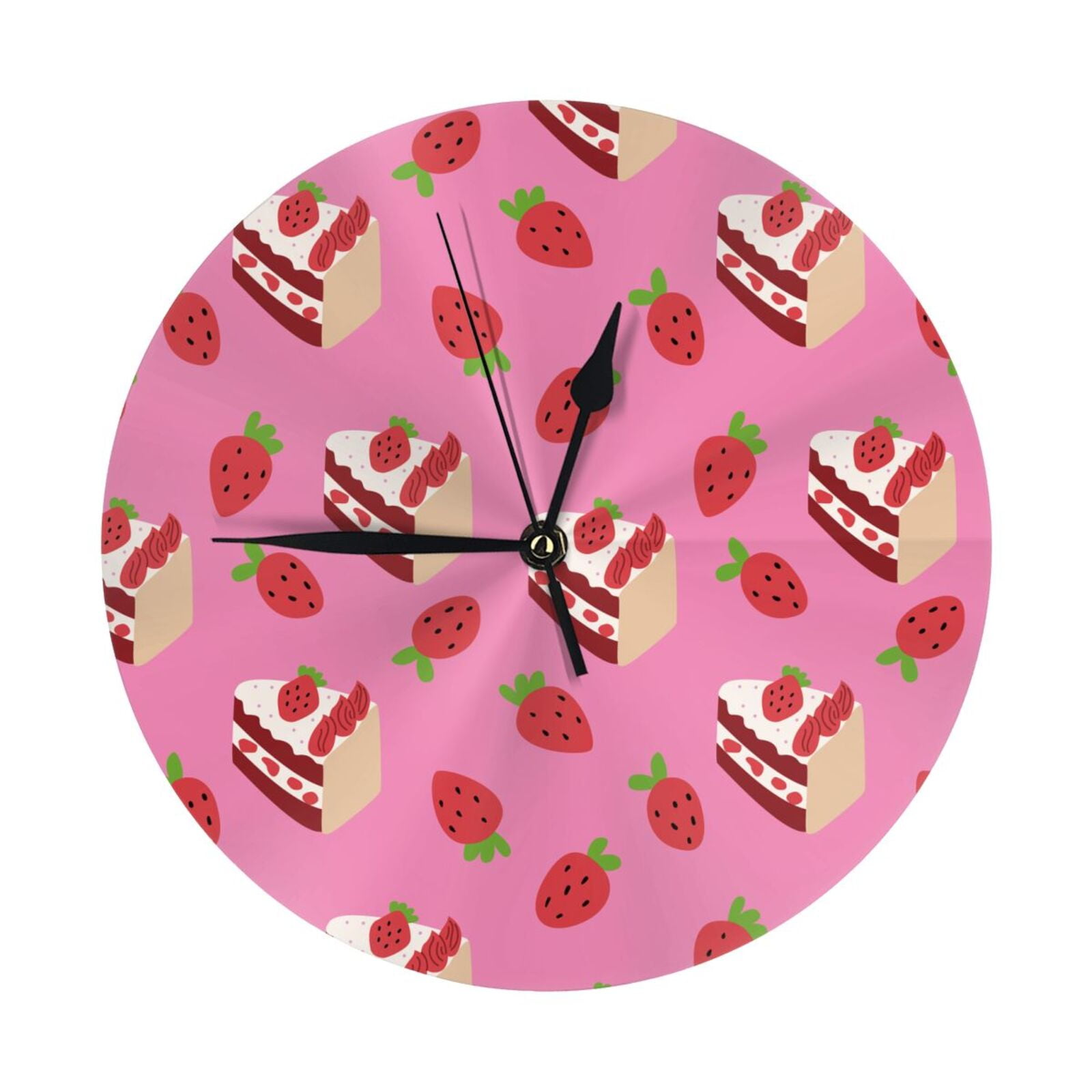 Wall Clock, Cute Cake Strawberry Wall Clocks Battery Operated Silent ...