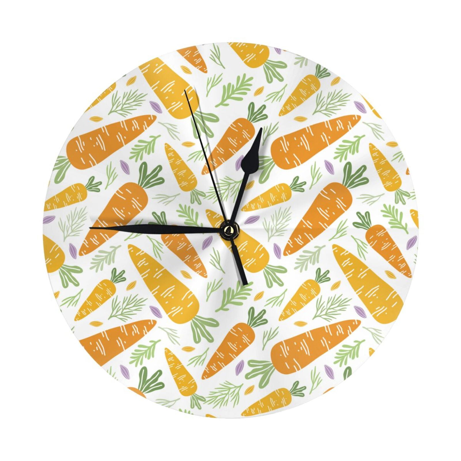 Wall Clock, Cute Carrot Green Leaves Wall Clocks Battery Operated ...