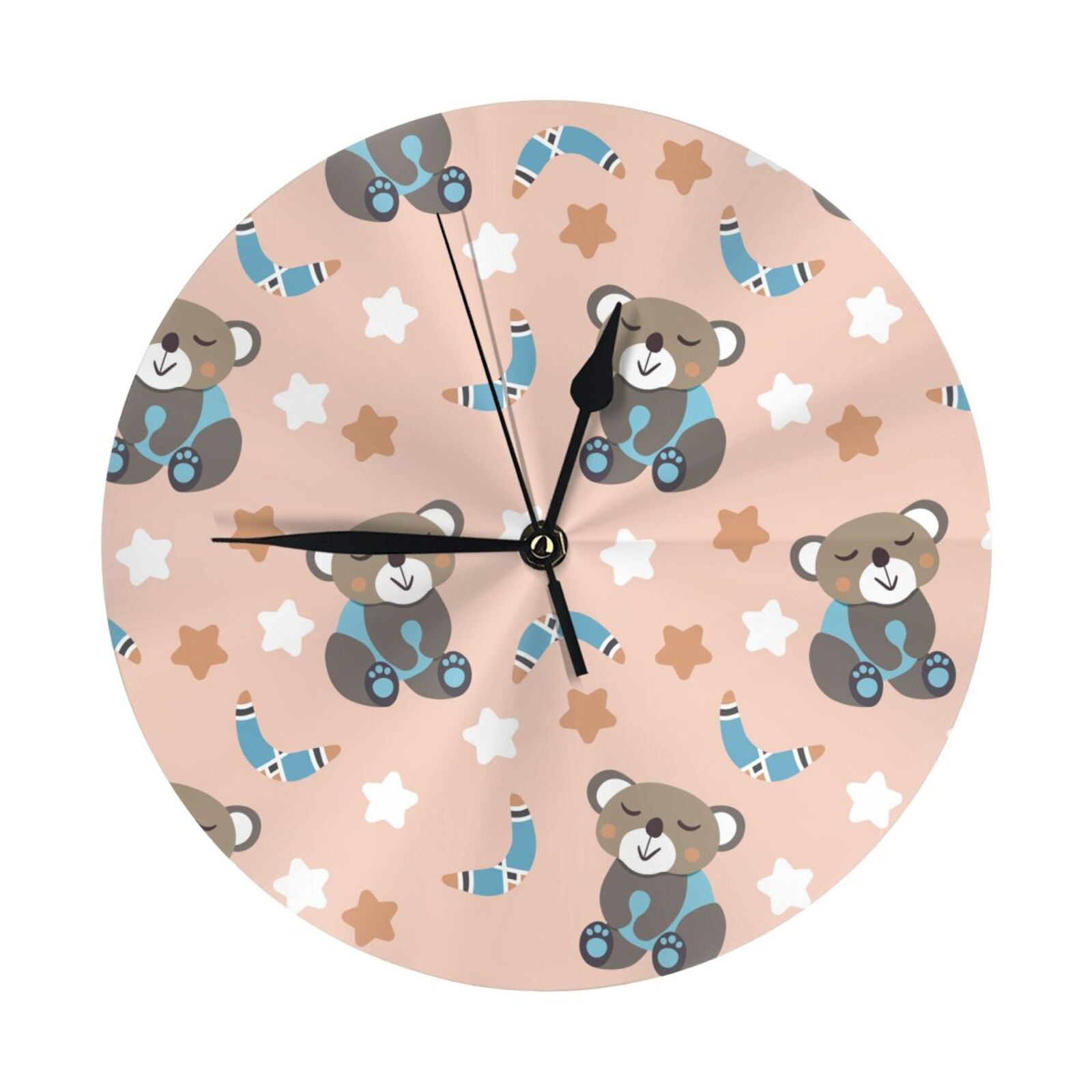 Wall Clock, Cute Cartoon Bear Stars Wall Clocks Battery Operated Silent ...