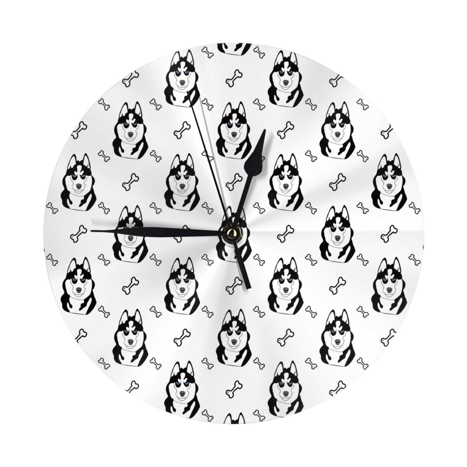Wall Clock, Cute Cartoon Husky Funny Bones Wall Clocks Battery Operated ...