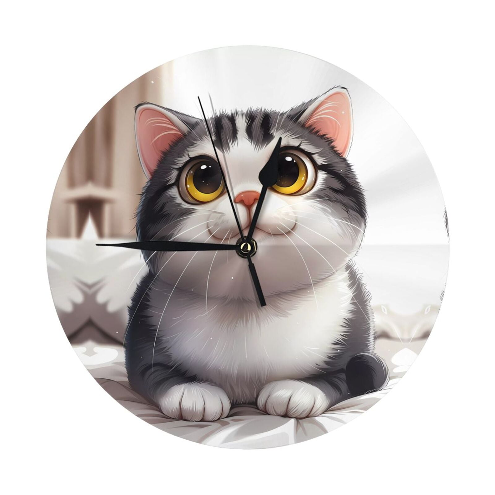 Wall Clock, Cute Cartoon Kitten Wall Clocks Battery Operated Silent ...