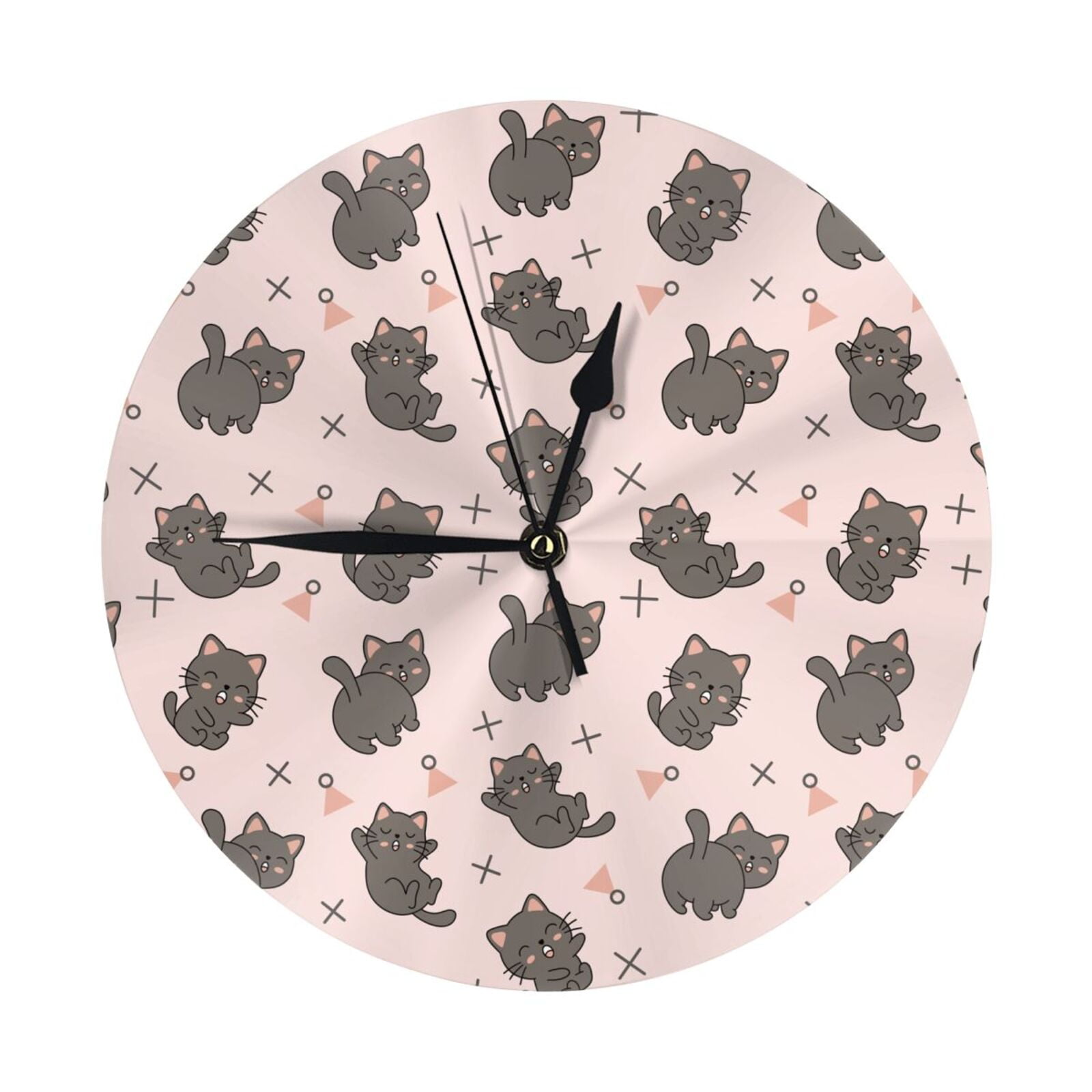 Wall Clock, Cute Cartoon Smiling Cat Wall Clocks Battery Operated ...
