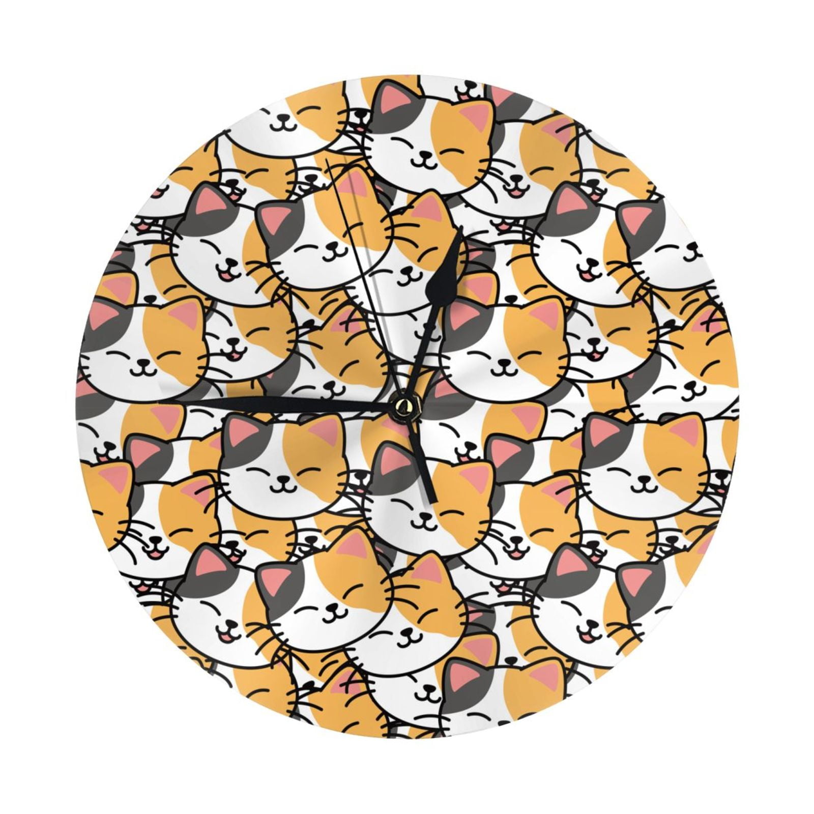 Wall Clock, Cute Cartoon Smiling Cat Face Wall Clocks Battery Operated ...