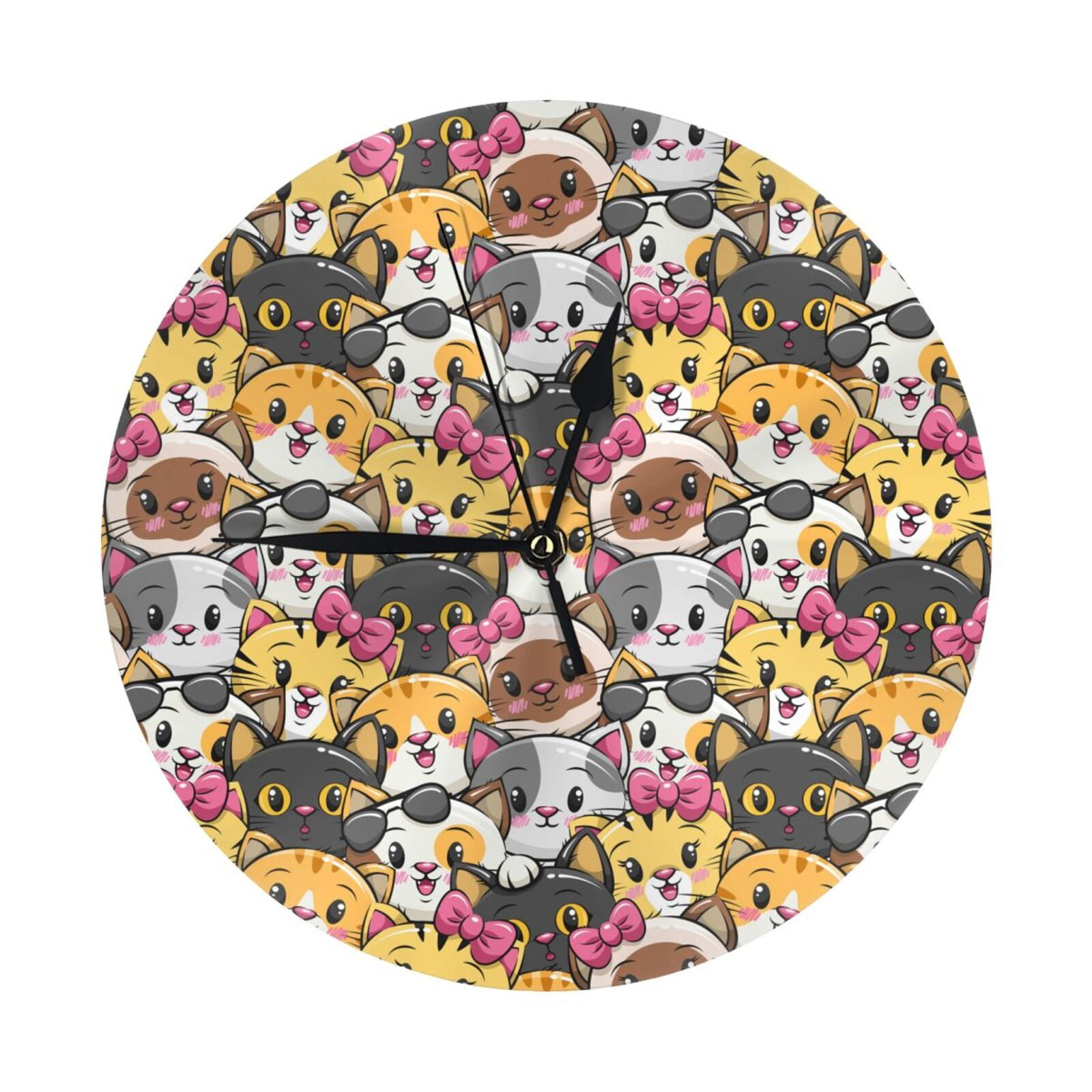 Wall Clock, Cute Cat Cartoon Wall Clocks Battery Operated Silent ...