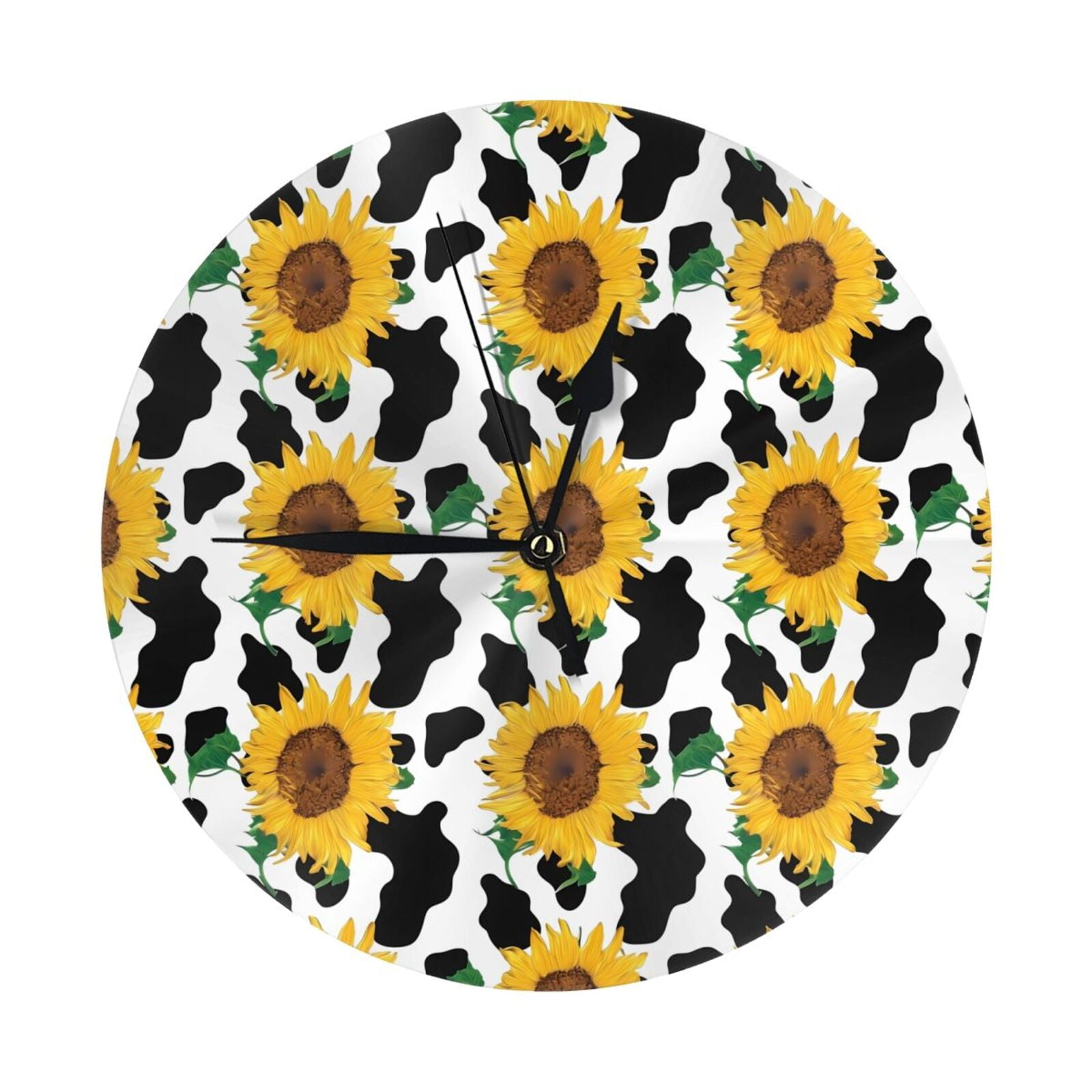 Wall Clock, Cute Cow Print Sunflower B Wall Clocks Battery Operated ...