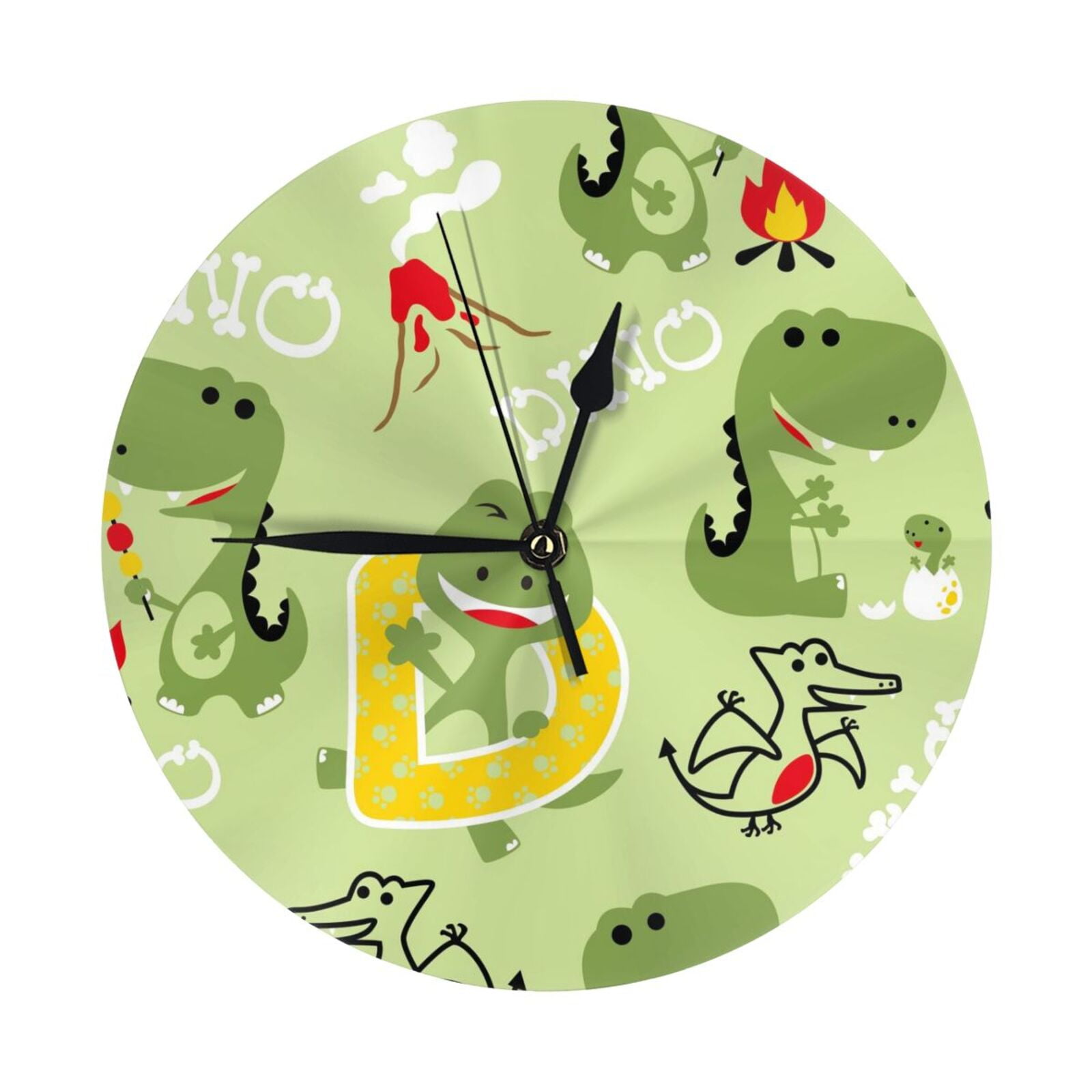 Wall Clock, Cute Dinosaurs Cartoon Wall Clocks Battery Operated Silent ...