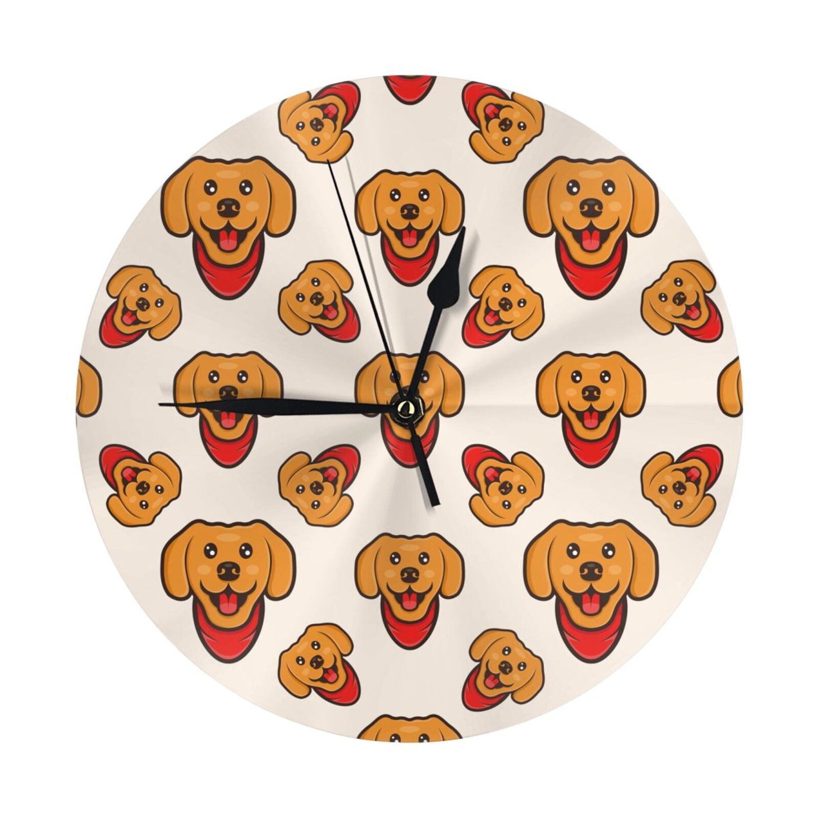 Wall Clock, Cute Dog happy Puppy Wall Clocks Battery Operated Silent ...