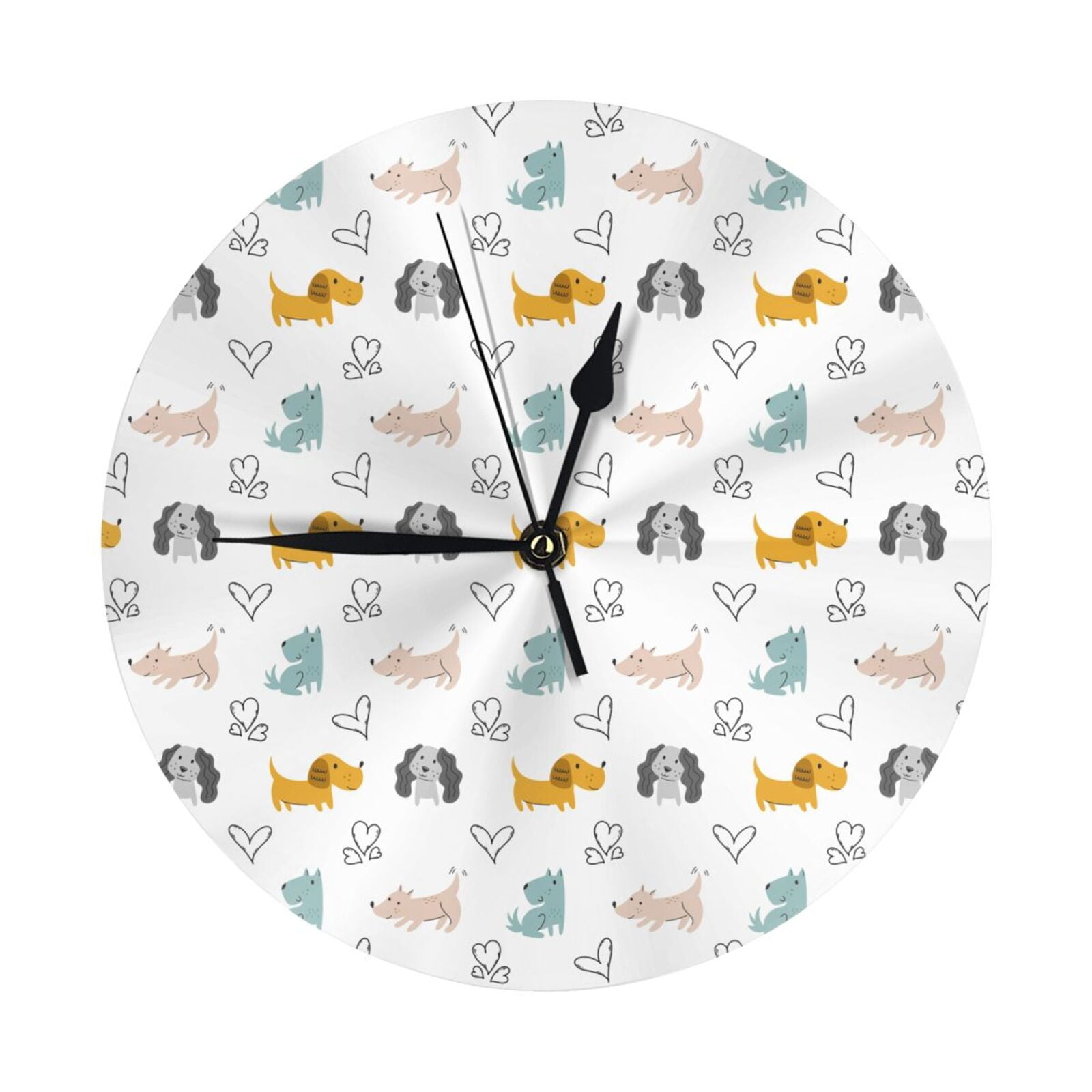 Wall Clock, Cute Dog heart Wall Clocks Battery Operated Silent Kitchen ...